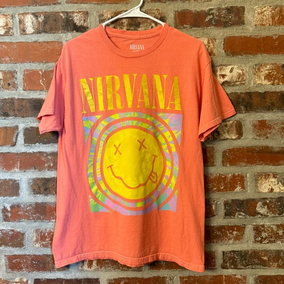 NIRVANA | Tops | Nirvana Coral Tee With Smiley Graphic | Poshmark